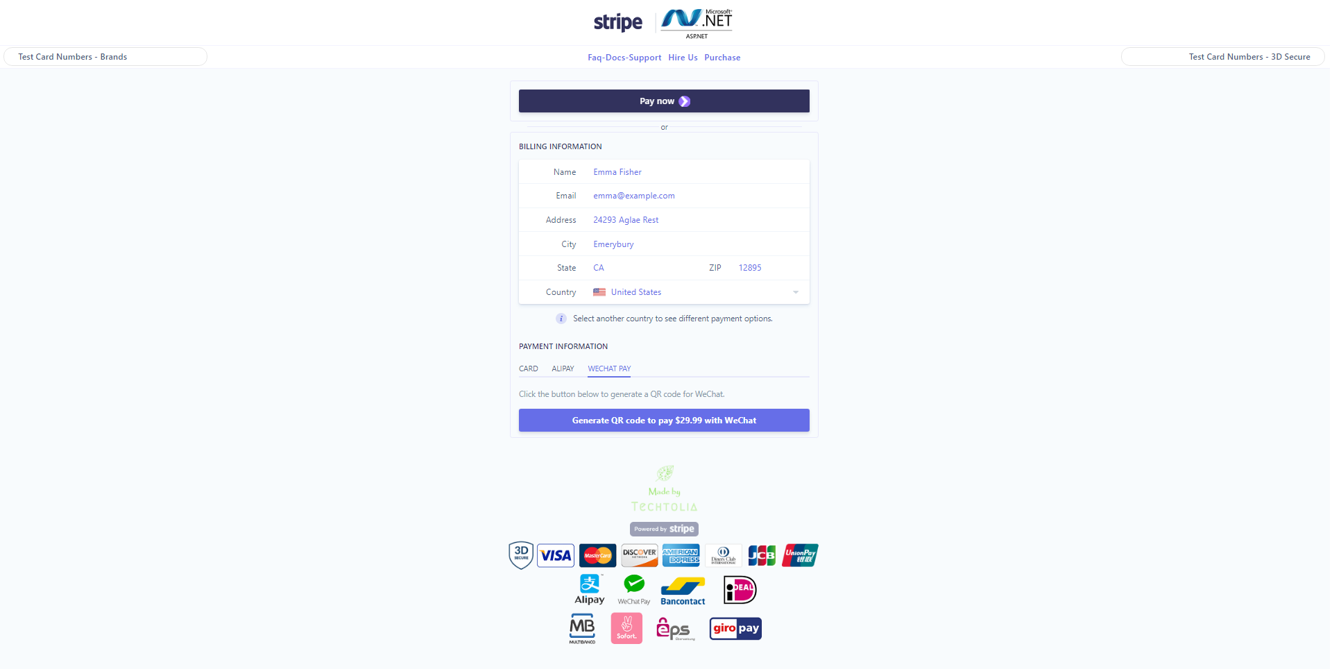 Stripe Checkout in ASP.NET Core MVC Web Application built with C# and JavaScript by Techtolia